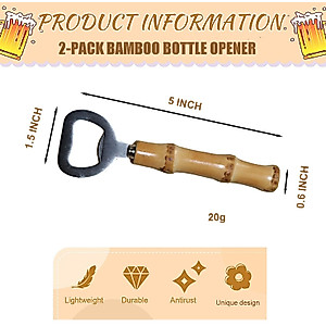 2PCS Bamboo Bottle Openers,Beer Bottle Openers,Bartender Cool Bottle Openers,Soft Drinks-Handcraft Bamboo Handle（yellow）
