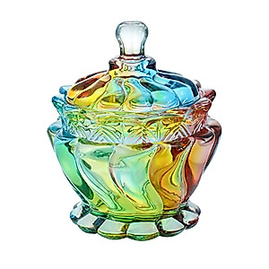 SOCOSY Royal Embossed Clear Glass Apothecary Jar With Lids, Candy Jar Containers Wedding Candy Buffet Jars Crystal Jewelry Box Food Jar 7oz