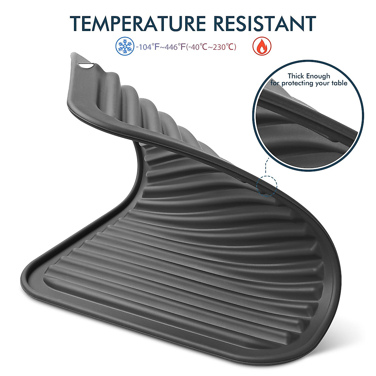 HOTEC Silicone Trivets for Hot pots and Pans, Heat Resistant for Kitchen Counter Dish Drying Mat, Set of 2 Dark Grey