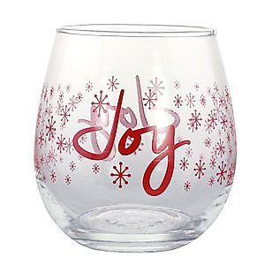 KOVOT Holiday"CHEERS" and"JOY" Stemless Wine Glass Set | 16 oz | Christmas Wine Glasses (2 Glasses)