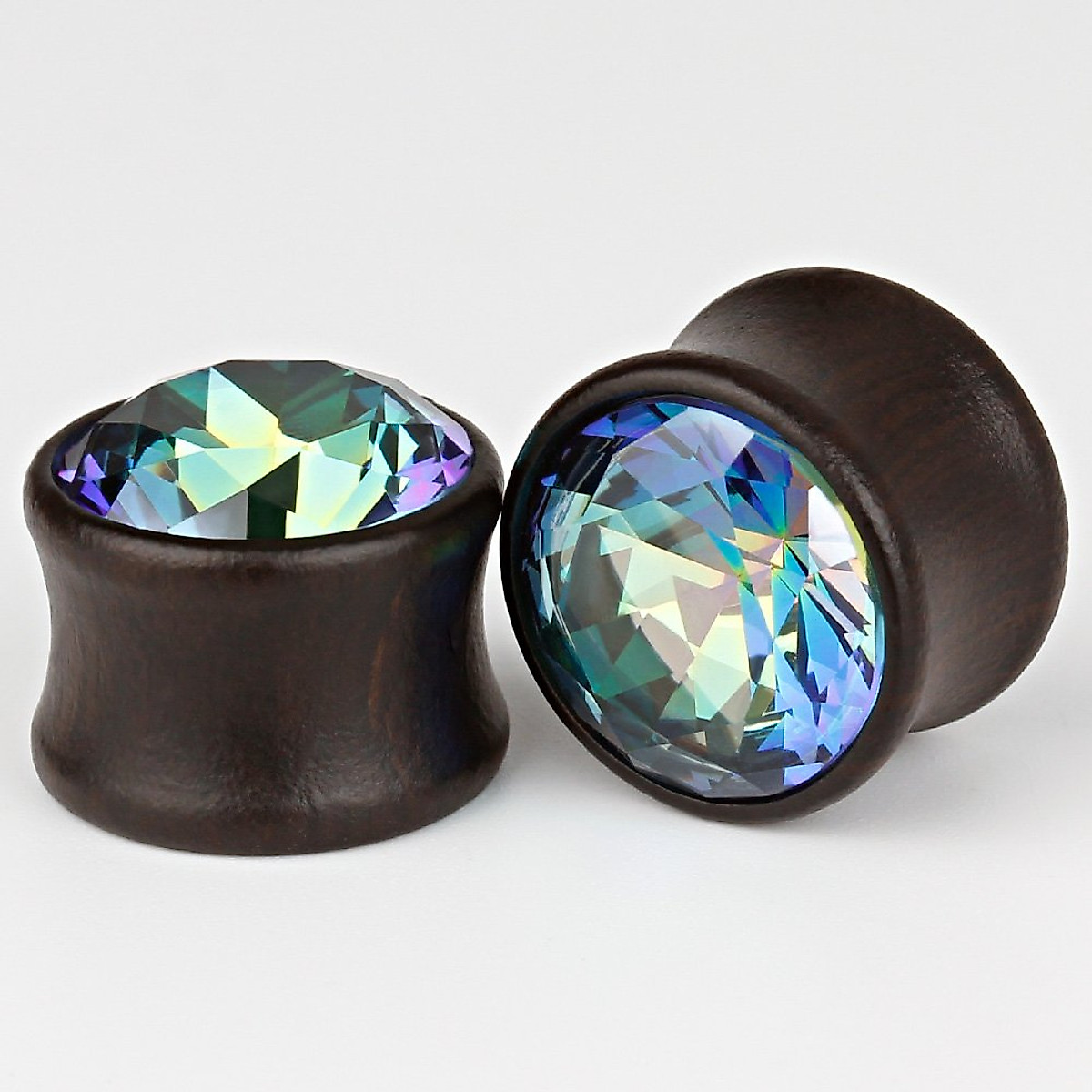 TBOSEN 5 Pairs Set Gauges Wood Tunnels Earrings Zircon Stone Body Jewelry Stretching Tapers Expanders Wooden Ear Plugs