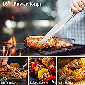ROMANTICIST 25pcs Extra Thick Stainless Steel Grill Tool Set for Men, Heavy Duty Grilling Accessories Kit for Backyard, BBQ Utensils Gift Set with Spatula,Tongs in Aluminum Case for Birthday Brown