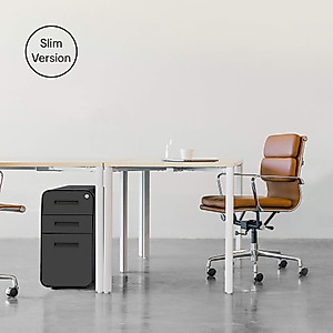 Laura Davidson Furniture Stockpile Slim 3-Drawer Mobile File Cabinet with Lock - Under Desk Metal Filing Cabinet, Legal/Letter File Folders, Wheels and Stationary Feet, Pre-Assembled, Black/Grey