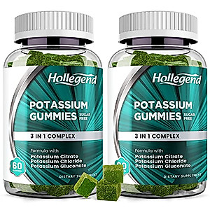 Potassium 3 in 1 Complex Gummies Sugar Free, New Formula with 99mg Potassium Citrate, Potassium Chloride, Potassium Gluconate, Leg Cramps & Muscle Supplements, 120 Chewables