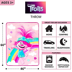 Franco Kids Bedding Soft Plush Micro Raschel Throw, 46 in x 60 in, Trolls World Tour