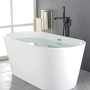 SHAMANDA Luxury Freestanding Bathtub Faucet Single Handle Waterfall Tub Filler with Handheld Shower Matte Black, Floor Mounted, FL701-7