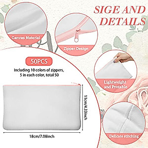 50 Pieces Sublimation Blank Canvas Makeup Bags Bulk Blank DIY Heat Transfer Cosmetic Makeup Bags Canvas Pen Case Pencil Bags Clear Sublimation Blank Pouch with Zipper (Mixed Colors, 7 x 4.3 Inch)