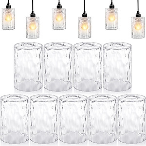 Retisee 9 Pcs Clear Seeded Glass Shade Cylinder Bubble Glass Lamp Shade for Light Fixture Replacement Globe 5.9 Inch High 3.9 Inch Diameter 1.65 Inch Fitter Cover for Chandelier Pendant (Hammered)