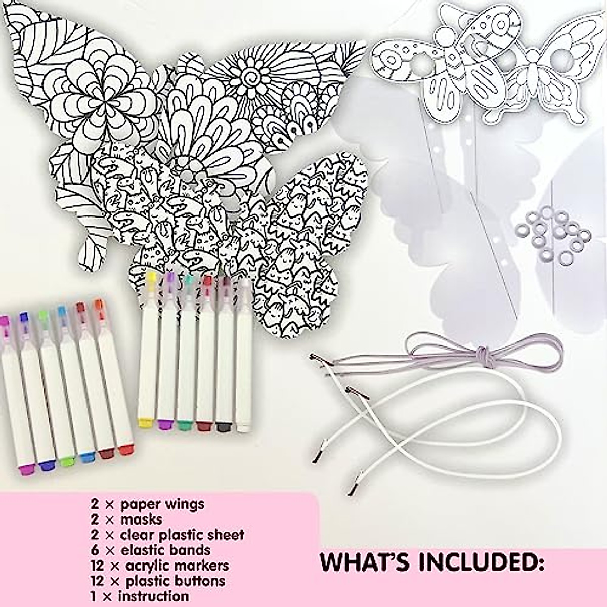 VMNlooking Paint Your Own Butterfly Wings Painting Butterfly Kit Fairy Wings Arts and Crafts for Kids Coloring Paper Creative Activity for Party Birthday 2 Wings 2 Butterfly Mask