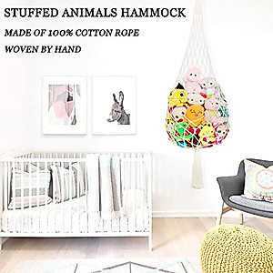 Yamamine Stuffed Animal Storage Stuffed Animal Net or Hammock Large Stuffed Animal Hammock Ceiling Hanging Stuffed Animal Net Holder Toy Hammock for Stuff Animals Storage Corner,Cream