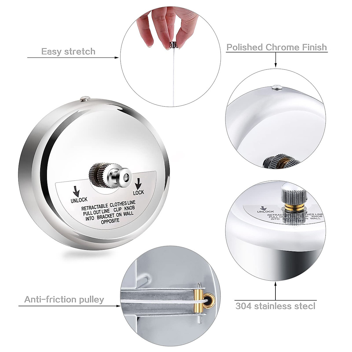 Retractable Clothesline, JIMSUMM 304 Stainless Steel Shower Clothesline, 9.2ft Adjustable Laundry String Line for Indoor and Outdoor, Retractable Family Clothesline for Great Addition to Any Home