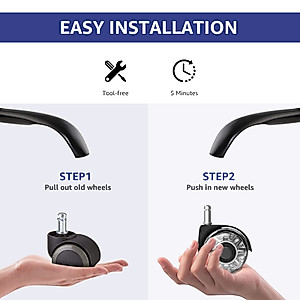 Mastery Mart Office Chair Caster Wheels for Hardwood Floors, Heavy Duty and Quiet Smooth Rollerblade Wheels for Office Chair, Universal Size (11x22mm), Suitable for Most Chairs