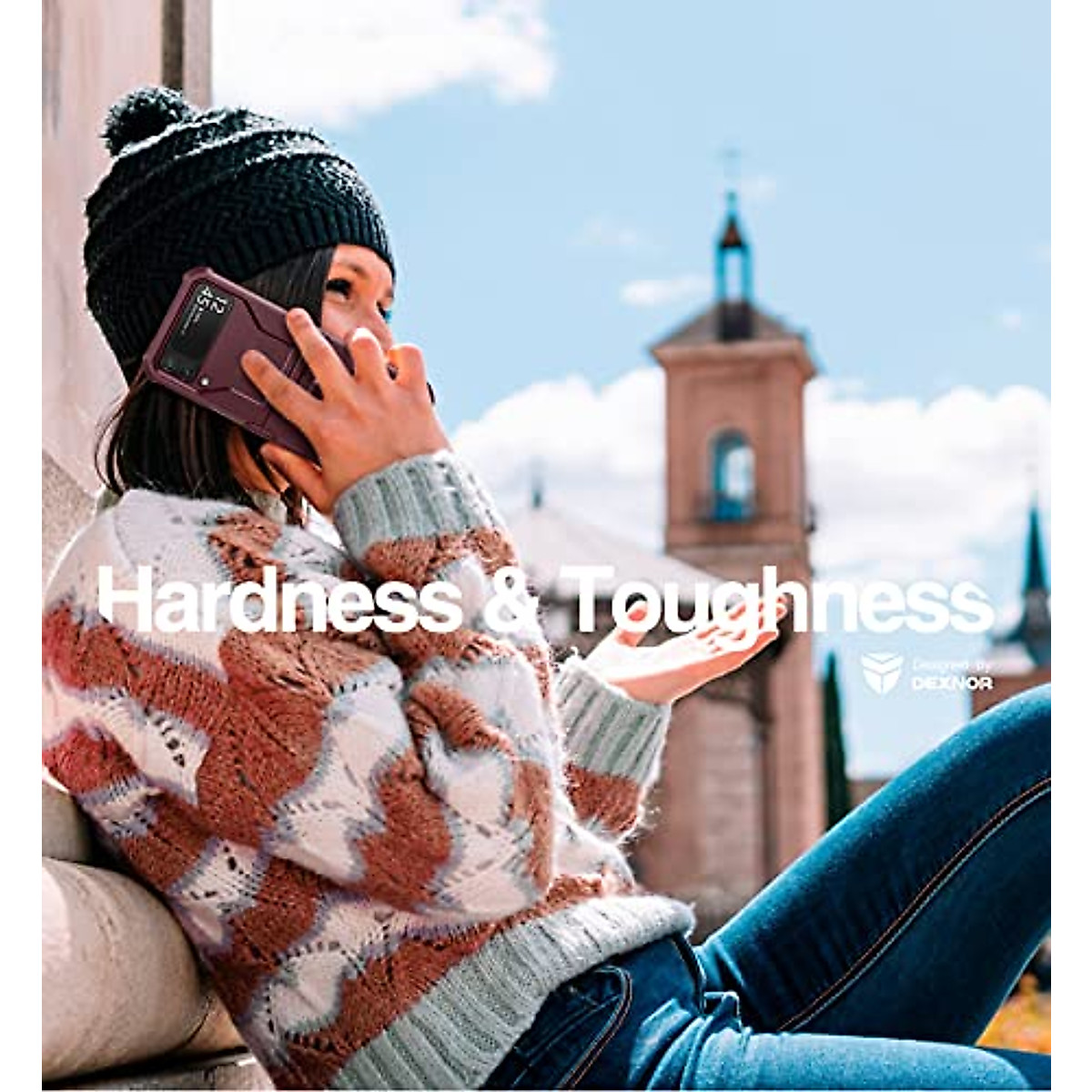 Dexnor Shockproof Case for Samsung Galaxy Z Flip 3 5G,Rugged Bumper Protective Case with Foldable Kickstand, Holster Cover with 360°Rotatable Belt Clip,Maroon Red