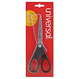 Universal 92008 Stainless Steel Office Scissors, 7" Long, Straight Handle, Black