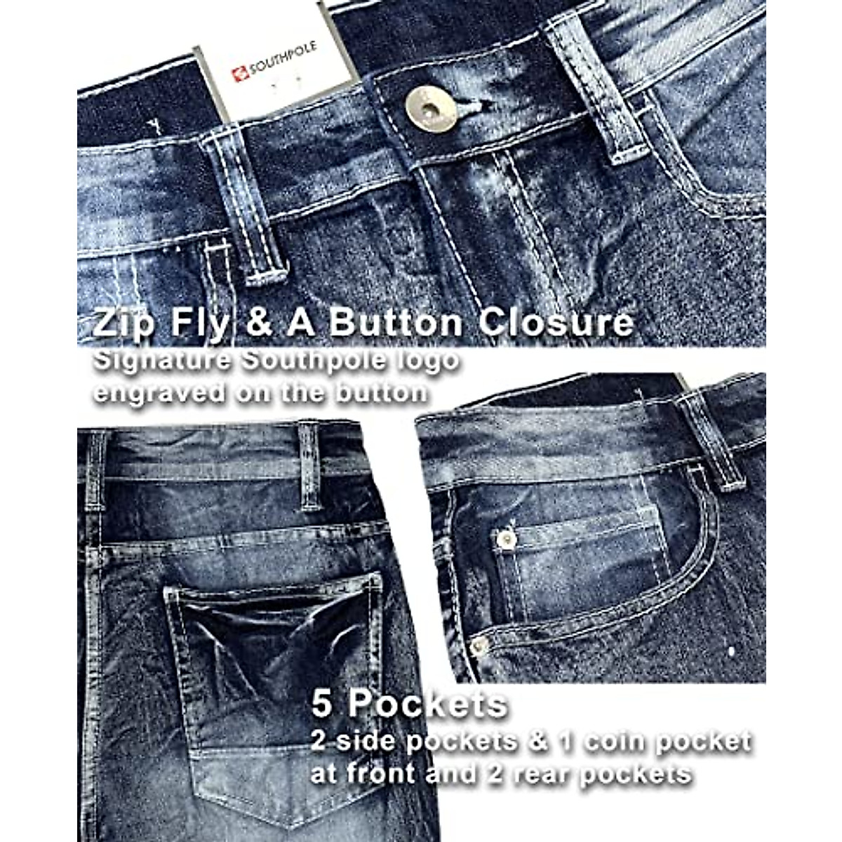 Southpole Men's Stretch Biker Denim Skinny Jeans, Marble Grey Black