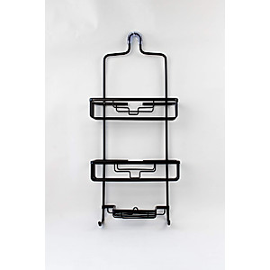 Splash Home Aluminum Kohala Bathroom Hanging Head Two Basket Organizers Plus Dish Shower Caddy, 24 x 5 x 11 Inches, Matte Black