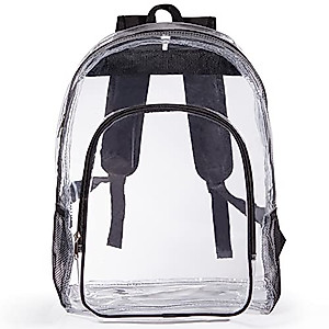 ZJIE Clear Backpack Heavy Duty Transparent Backpack See Through Backpacks Clear PVC Bookbags for School, Work, Travel, Security, Stadium, Black