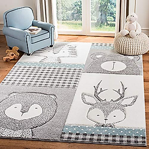 SAFAVIEH Carousel Kids Collection 5'3" x 7'6" Grey/Ivory CRK188B Animal Nursery Playroom Area Rug