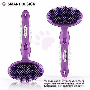 Round Bristle Pet Brush for Dogs and Cats - Gentle Grooming for Short or Long Hair - Soft Tool for Sensitive Skin Removes Dander, Dirt, and Detangles - Purple