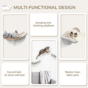 PawHut Wood Wall-Mounted Cat Shelves, Curved Kitten Bed Cat Perch Climber with Fleece Top, 16.25" x 11" x 8.25", White