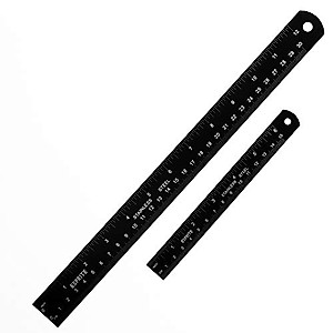 Vowcarol 6 inch Ruler and 12 inch Scale Set, Machinist Ruler, High Grade Black Stainless Steel Flexible Ruler, Laser-Etched Metal Ruler Kit with Conversion Table