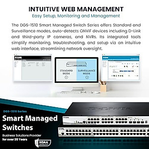 D-Link 52-Port Gigabit Stackable Smart Managed Switch with 10G Uplinks | 48 Gigabit Ports + 4 10GbE SFP+ Ports| L2+/L3 Lite |VLANs |Web Managed |Surveillance Mode |NDAA Compliant (DGS-1510-52X)