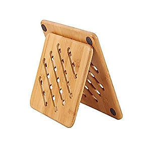 Natural Bamboo Trivet Mat Set, Kitchen Wood Hot Pads Trivet, Heat Resistant Pads for Hot Dishes/Pot/Bowl/Teapot/Hot Pot Holders, Anti-Hot Non-Slip Durable,Square and Round (Pack of 4), by MUWENTY