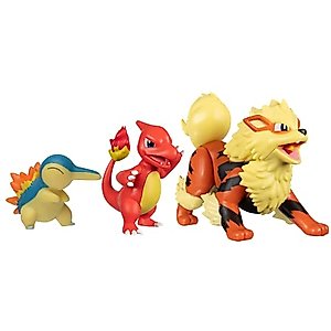 Pokemon Fire-Themed Battle Figure Set: 4.5" Arcanine, 3" Charmeleon, 2" Cyndaquil - Exclusive Toys for Kids & Pokemon Fans