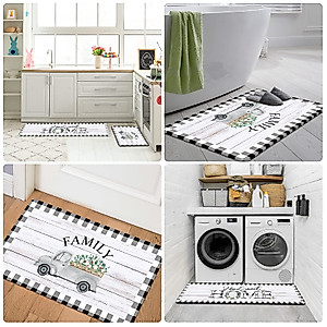 Riakrum 2 Pieces Non Slip Kitchen Mat for Floor Farmhouse Kitchen Rugs and Mats Gray Black White Checkered Rug Cushioned Comfort Standing Mats for Kitchen, 16 x 28 and 16 x 47 Inch