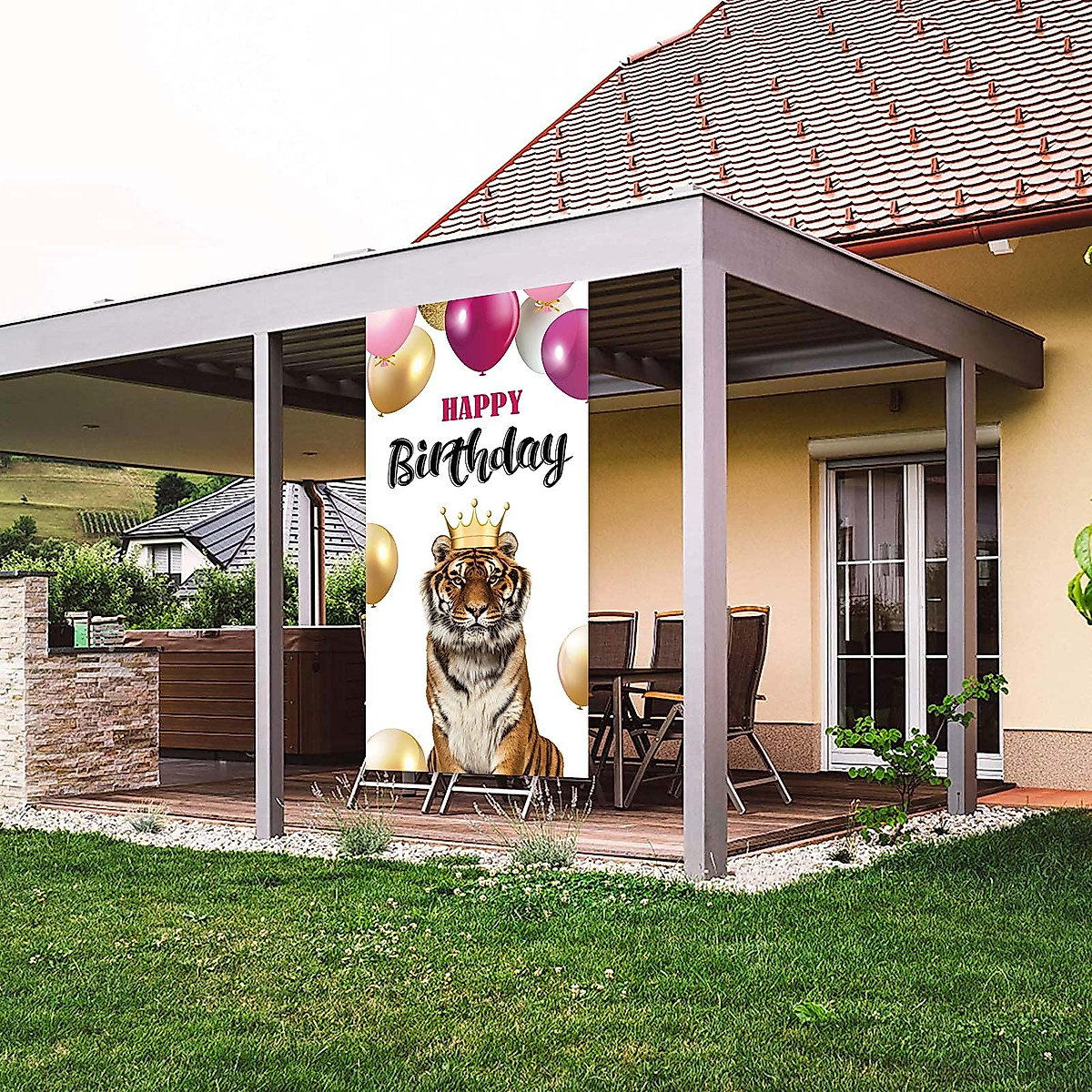 Tiger King Banner Backdrop Background Photo Booth Props Realistic Lifelike Tiger Animal Zoo Theme Decor for Safari Wild One 1st Birthday Party Baby Shower Favors Supplies Decorations