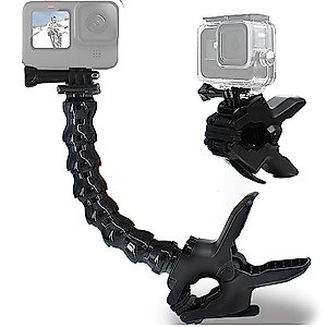 FiTSTILL Jaws Flex Clamp Mount with Adjustable Gooseneck 8-Section Compatible with Go Pro Hero 11,10. 9, 8, 7, 6, 5, 4, Session, 3+, 3, 2, 1, Max, Fusion, DJI Osmo Action Cameras