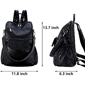 ASDSSRY Women's fashion washed pu leather designer backpack best waterproof travel shopping rucksacks tote (Black PU【Increase】)