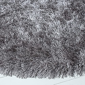SAFAVIEH Vegas Shag Collection 8' Round Grey VGS868F Solid 3.15-inch Extra Thick Living Room Dining Bedroom Foyer Area Rug