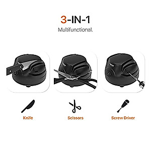 THRITOP 3 in 1 Electric Knife Sharpener Tool, Knife Sharpener System Kitchen Sharpening Machine for Knives Scissors & Screwdrivers,40W, Black