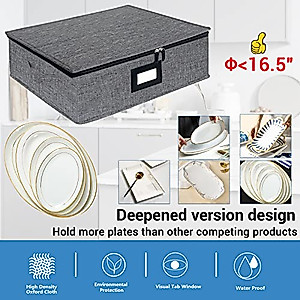 homyfort Platter Storage Case Stackable-China Storage Containers,with Hard Lid Height of 5.3'' and Quilted and Padded Surfaces - Structured Top, Bottom and Sides,4 Felt Dividers Included(Dark Grey)