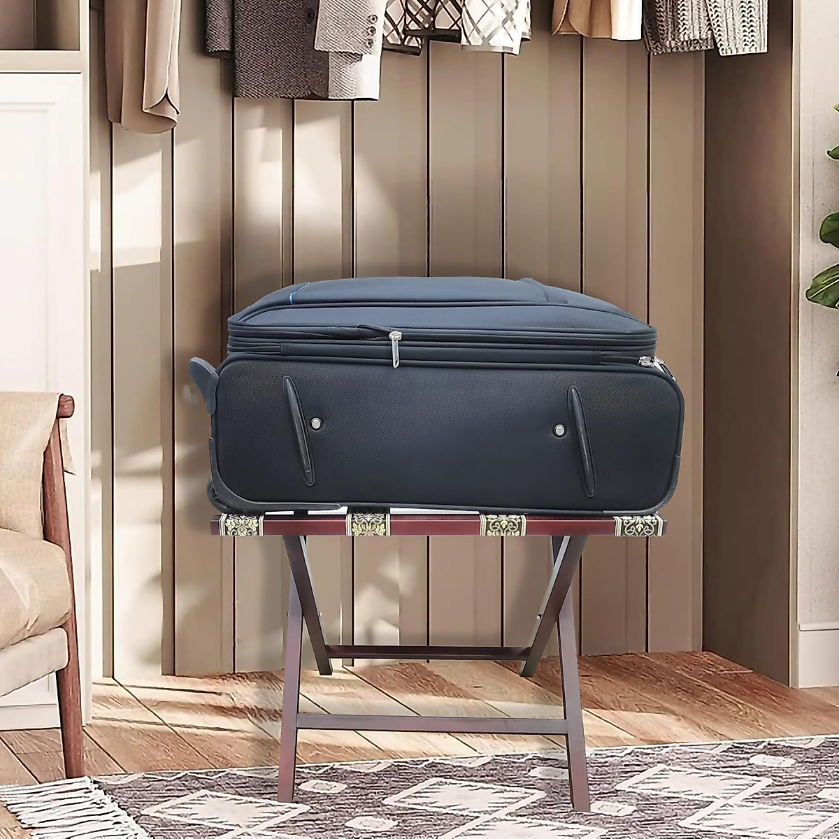 FixtureDisplays® 23.7 X 17.3 X 20" Luggage Rack with Straight-Leg Design and Durable Tapestry Webbing 104368-NF