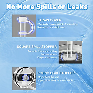 Pyard Upgraded 6Pcs Silicone Spill Proof Stopper Set, Accessories for Stanley Cup 1.0/H2.0 Tumbler 20oz/30oz/40oz, Straw Cover Cap for Stanley, Square Spill Stopper, Round Leak Stopper for Stanley