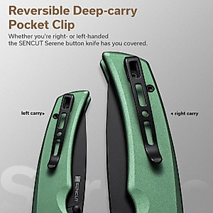 SENCUT Button Lock Pocket Knife for EDC, Serene Folding Knife, Thumb Stud & Flipper Opener, Aluminum Handle with 3.48" D2 Black Blade for Outdoor, Camping, Hunting S21022B-5 (Green)