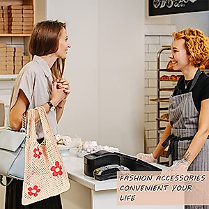 4 Pcs Crochet Tote Bag Y2K Aesthetic Tote Bag Fairy Grunge Tote Bag Fairycore Knitted Cute Beach Shoulder Bag for Women Girls (Flower)