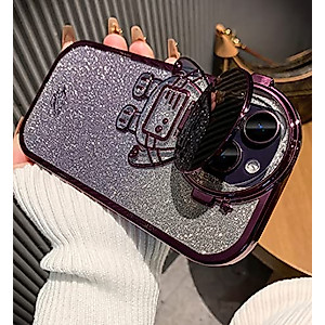 QoKcoahn Astronaut Hidden Stand Phone Case for iPhone 14 Pro Max,Cute Astronaut Lens Camera Protector Kickstand Luxury Glitter Bling 6D Electroplated Clear Soft TPU Protector for Men Women Purple