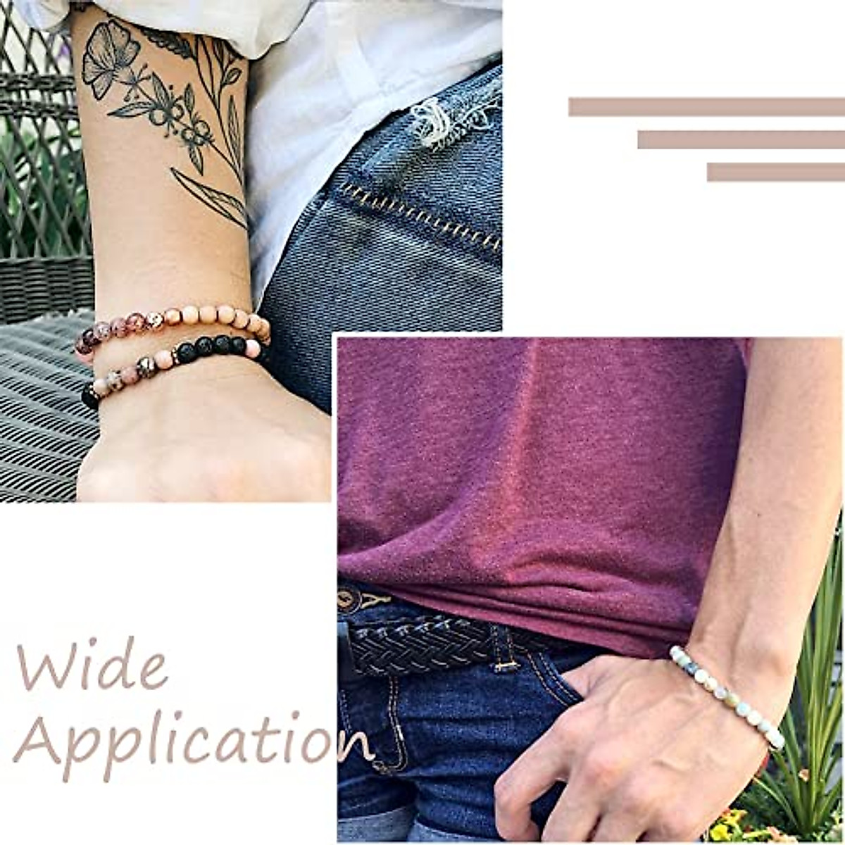 Spritewelry 300pcs 8mm Round Gemstone Beads for Jewelry Making Kit with Elastic Crystal Thread 15 Colors Natural Stone Healing Beads for Bracelets Gemstone Beading Necklace Making DIY Kit