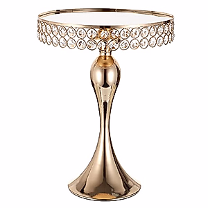 BSTKEY 12 Inch Wedding Metal Cake Display Stand with Mirror Top Plate, Gold Cupcake Stand with Crystal Beads Decor Pedestal, Dessert Stand for Parties Birthday Baking Party Supplies Centerpiece, Round