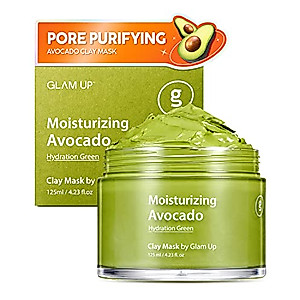 Glam Up Moisturizing Avocado Clay Mask | Vegan Clay Mask, Hydrating Avocado Face Mask for Dry Skin and Sensitive Skin, Gentle Exfoliating Deep Pore Cleansing Clay Face Mask, Blackhead remover - (125ml/4.23 Oz)