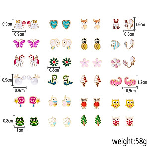 24 Pairs Clip On Earrings For Women Animal Butterfly Flower Colorful Hypoallergenic Non Pierced Fake Earring (#Style 02)