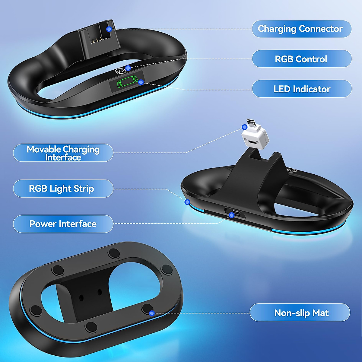 Charging Stand for PS Portal Remote Player, PS Portable Charging Dock with Light Modes, PS Portal Stand Charger, Portal Dock Station with Magnetic Connector, PS Portable Holder Charging Base, Black