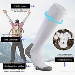 Ortis Cotton Full Cushion Over the Calf Socks OTC Knee High Thick Moisture Wicking Breathable Work Boot Thermal Warm(WhiteGrey L)