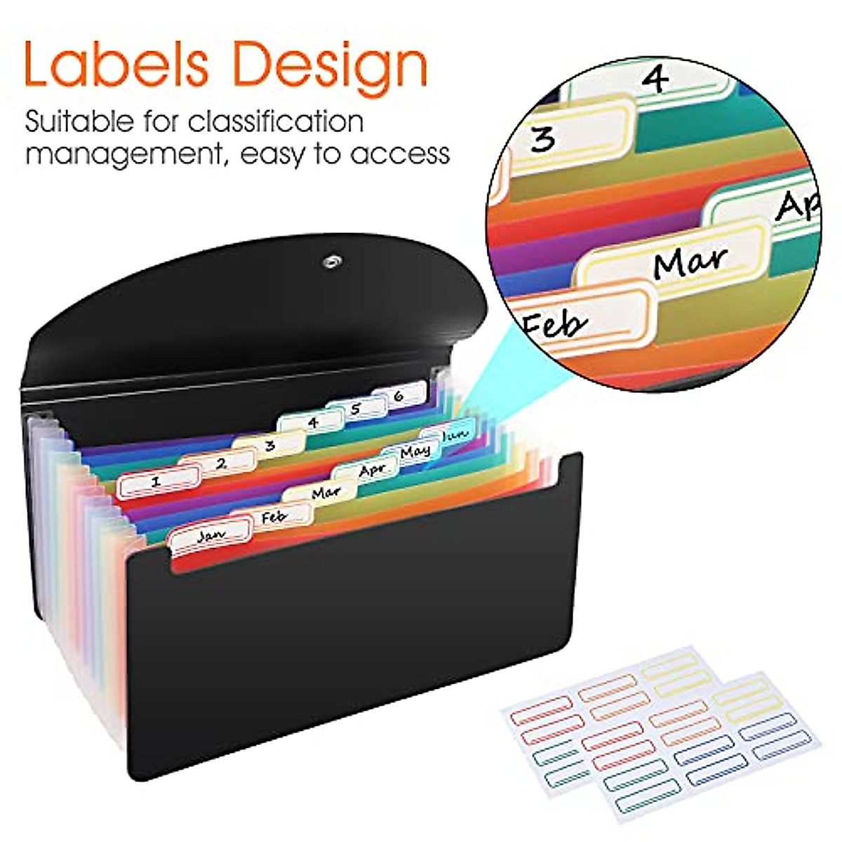 CASAON A6 Black Plastic File Folder with 13 Pockets for Storage and Organization