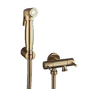 BINCAVIDOU Hand Held Toilet Bidet Sprayer Hand Bidet Sprayer for Toilet Bidet Toilet Sprayer Jet Kit Pressurized Flush All Copper,D, Brushed Gold