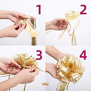 PACKQUEEN 15 Gold Gift Bows Large, 6 inches, Gift Pull Bows for Presents, Christmas Gift Bows Bulk for Baskets