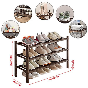 Bamboo Shoe Rack Organizer for Closet and Entryway - Space-Saving Narrow Shoe Stand - Versatile Shoe Holder for Door or Closet Shelf,Garage Bedroom can Freely Stack DIY Small Shoe Racks 3Tier Brown